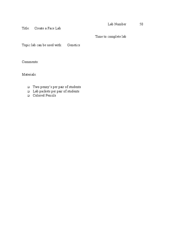 50 Create A Face Lab | PDF | Human Skin Color | Dominance (Genetics)