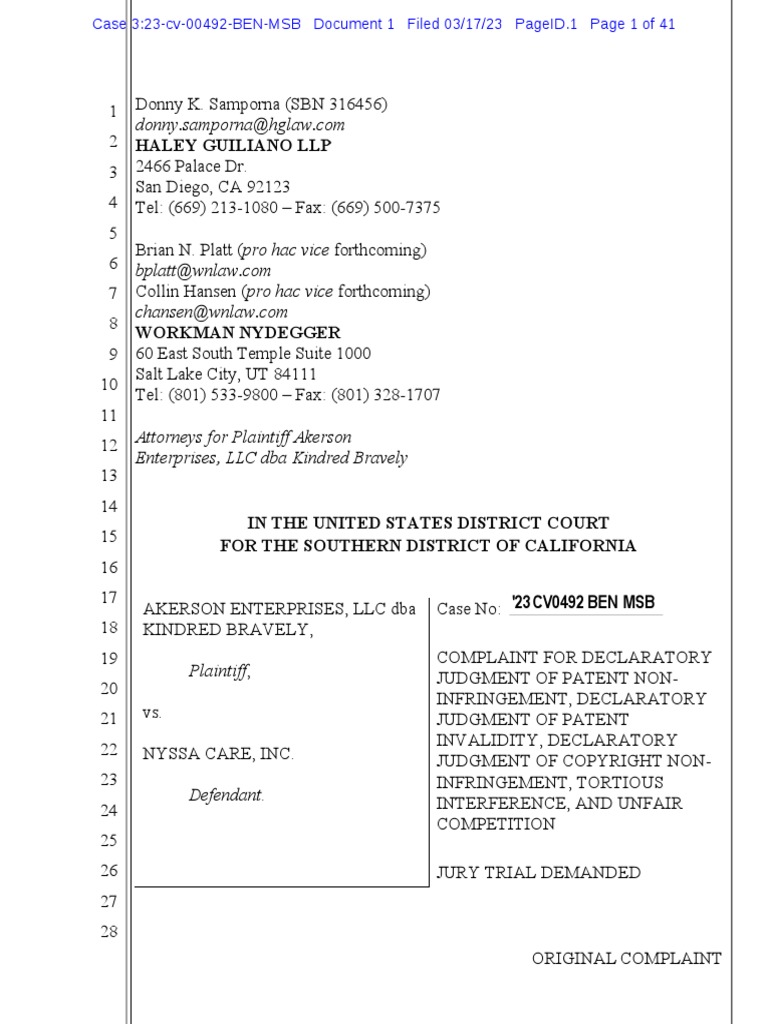 Akerson Enters. v. Nyssa Care - Complaint | PDF | Prior Art ...