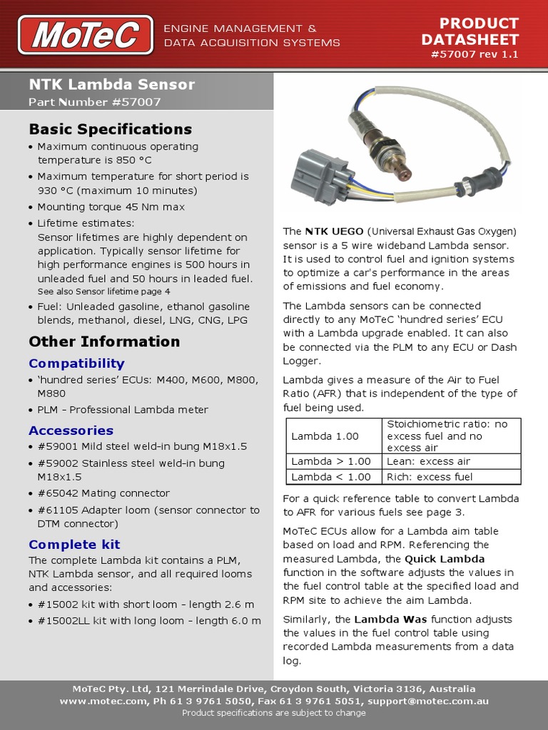 CDS57007 NTK Lambda Sensor | PDF | Engines | Mechanical Engineering