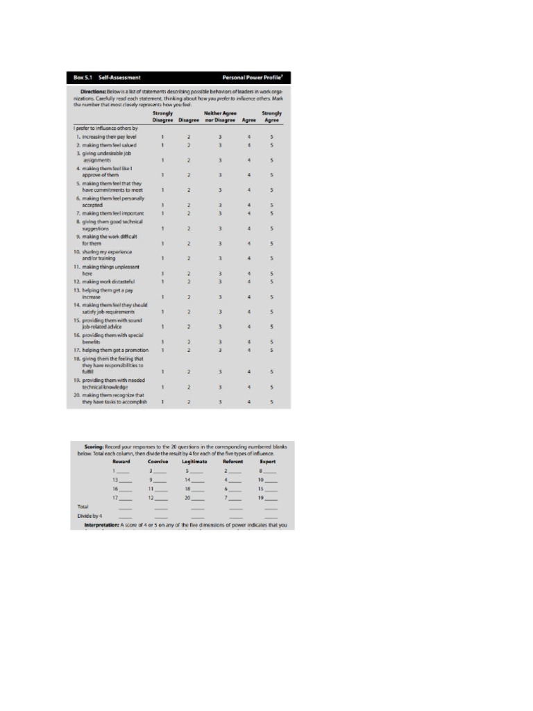 Self-Assessment - Personal Power Profile Students | PDF