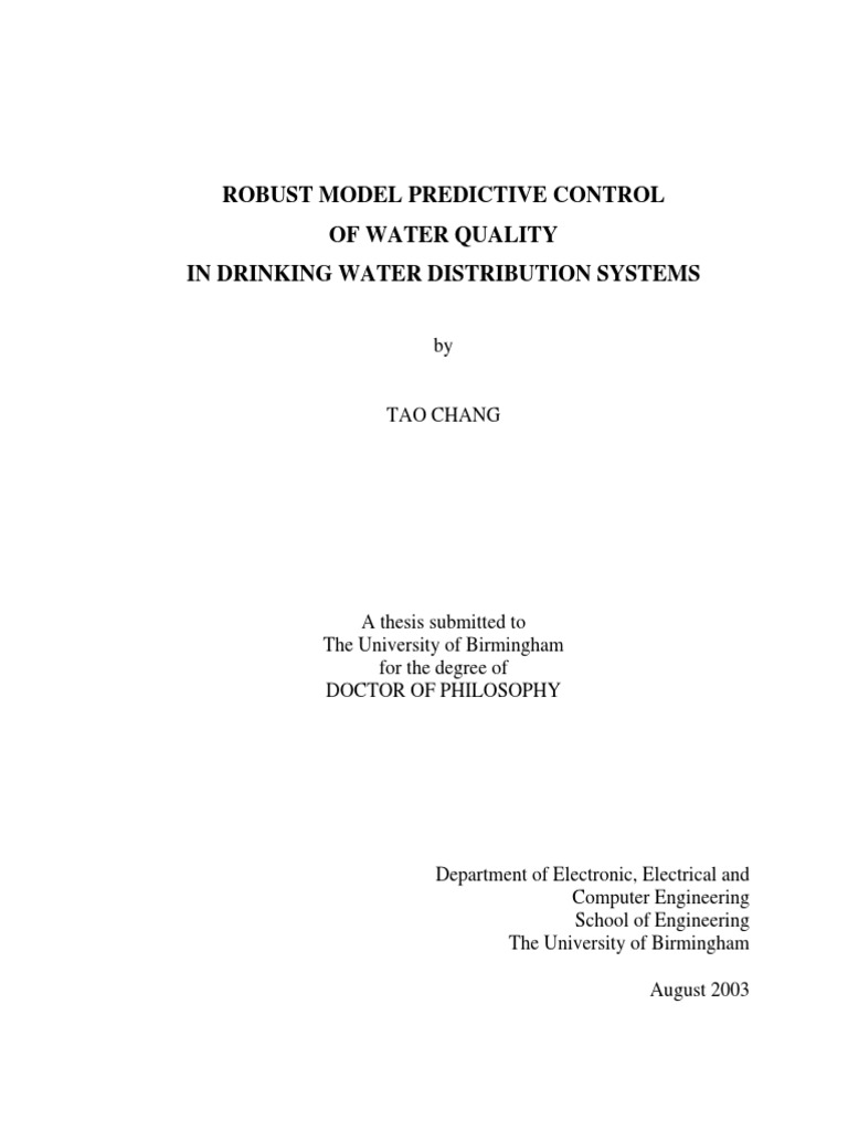Robust Model Predictive Control of Water Quality in Drinking Water Distribution Systems | PDF ...