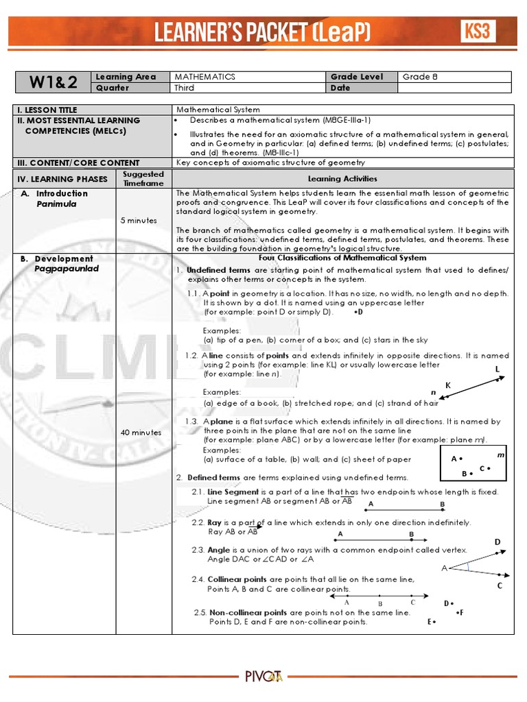 LeaP-Math-G8-Weeks 1-2-Q3 | PDF | Line (Geometry) | Mathematics