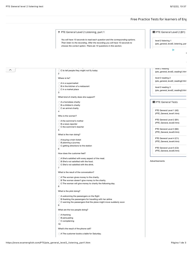 PTE General Level 2 Listening Test | PDF