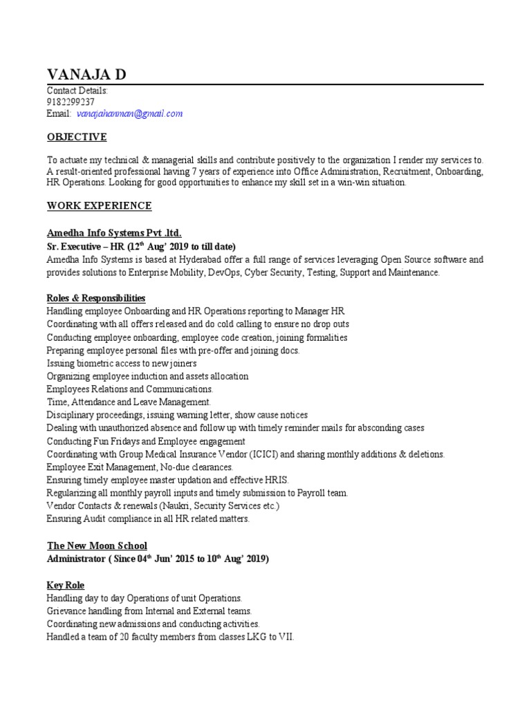 VanajaD HR | PDF | Business | Computing