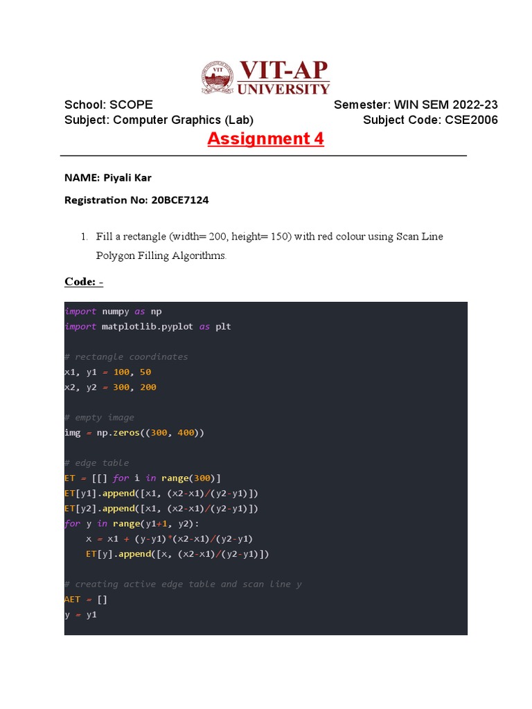 Assignment 4 (Polygon Filling) | Download Free PDF | Vertex (Geometry) | Algorithms And Data ...