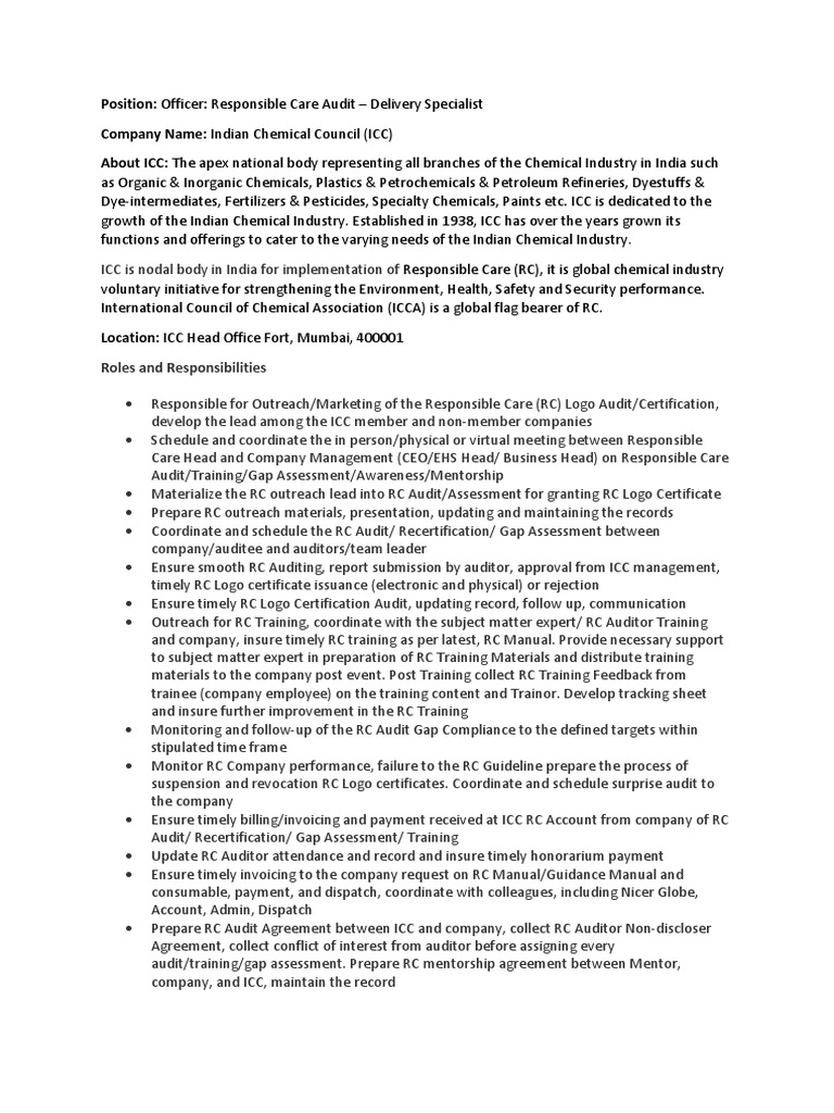 Responsible Care Audit - Delivery Specialist PDF | PDF | Audit ...