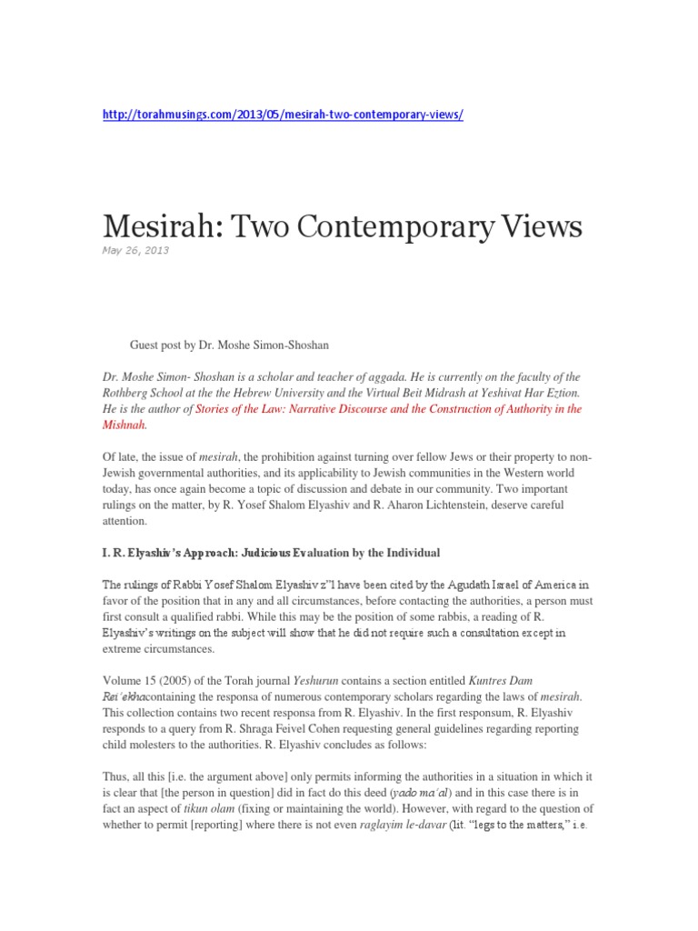 Mesirah Hirhurim | PDF | Rabbi | Halakha