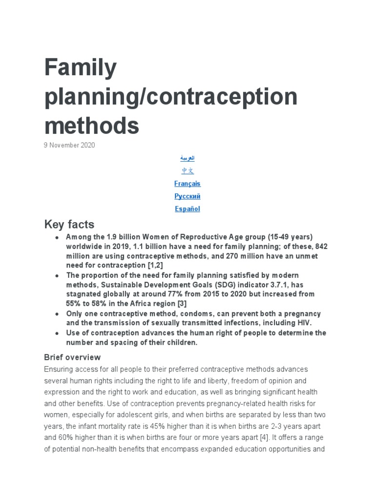 Family Planning/contraception Methods: Key Facts | PDF | Birth Control ...