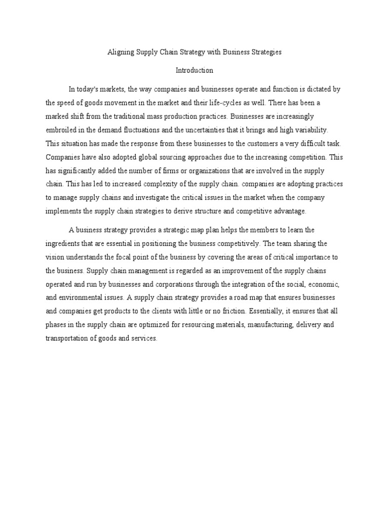 Aligning Supply Chain Strategy With Business Strategies | PDF | Supply ...