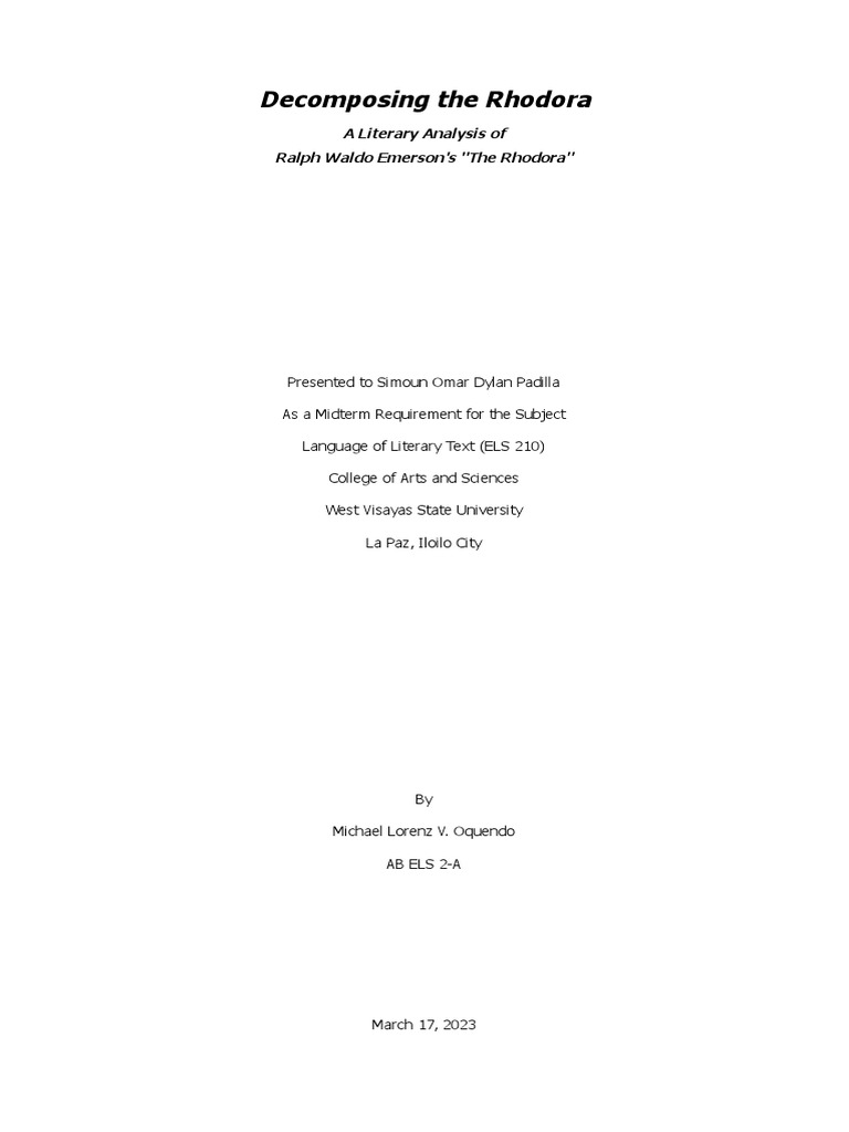 Literary Analysis - The Rhodora by Ralph Waldo Emerson | PDF ...