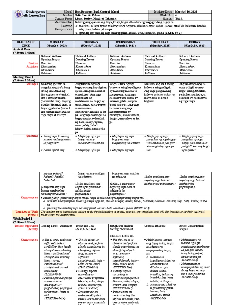 Kindergarten DLL MELC Q3 Week 4 Asf | PDF