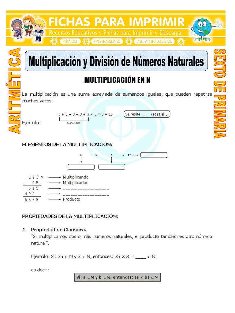 Multiplicación y División de Números Naturales para Sexto de Primaria ...