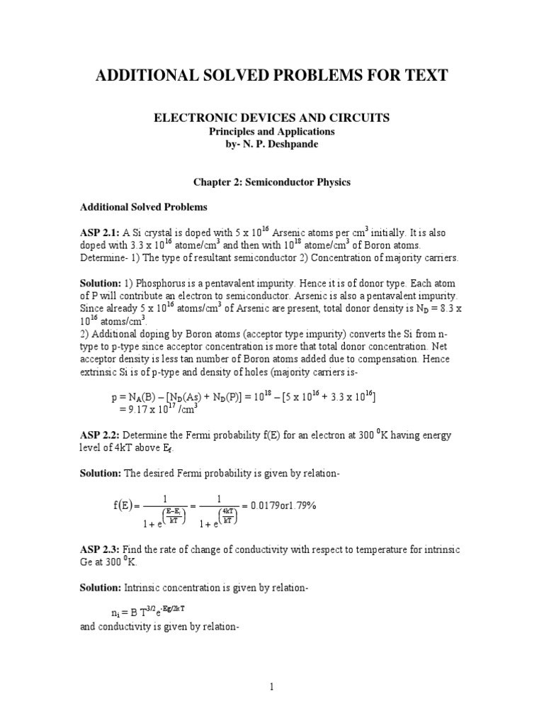 Additional Solved Problems For Text | PDF | Doping (Semiconductor) | Semiconductors