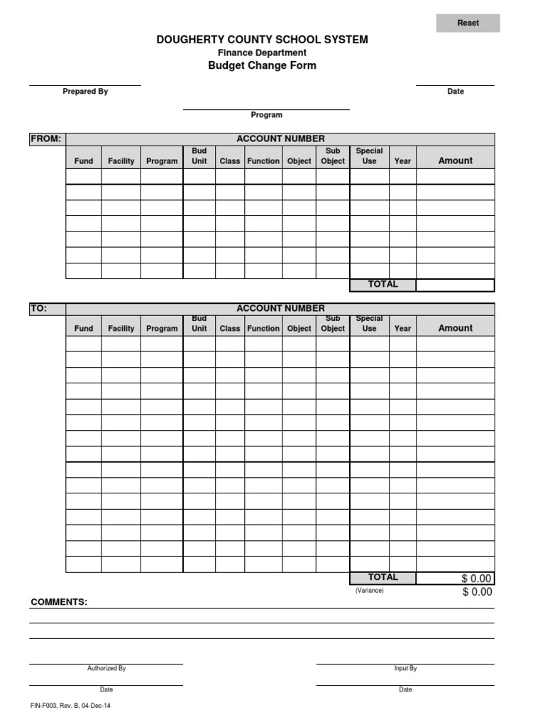 FIN-F003 Budget Change Form PDF | PDF