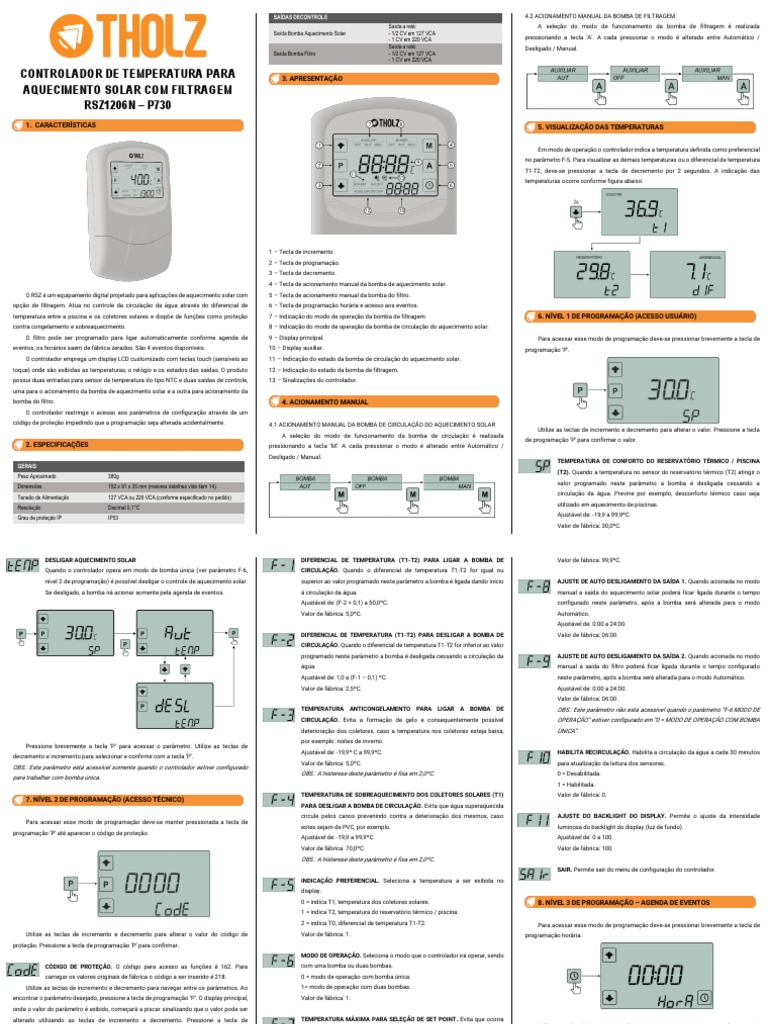 Manual Tholz - RSZ - Filtro e Aquecimento PDF | PDF | Tempo | Temperatura