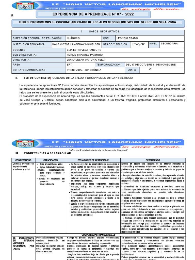 Experiencia 07 Ept 1° Iv B | PDF | Aprendizaje | Evaluación