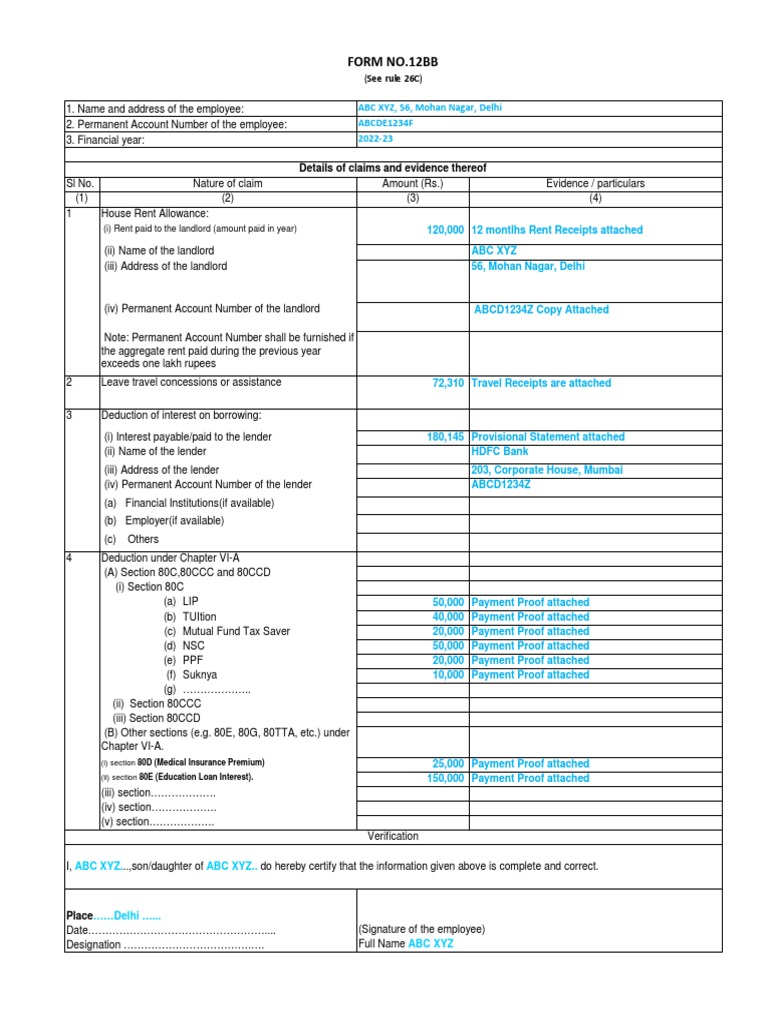 Sample of Form 12BB | PDF | Economies | Taxes