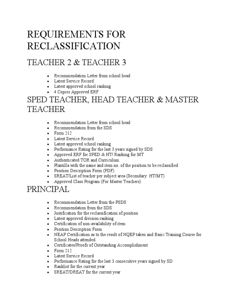 Requirements For Reclassification | PDF | Salary | Justice