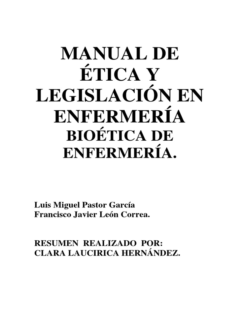 Manual de Etica y Legislacion en Enfermeria Bioetica de Enfermeria ...
