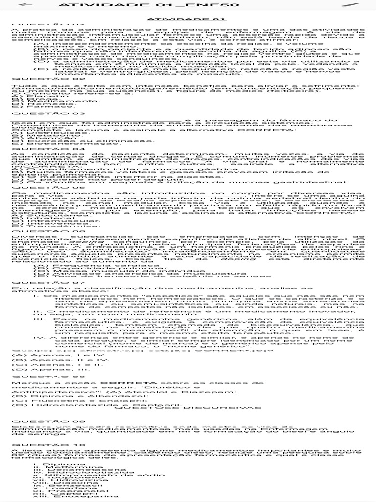 Atividade 01 - Enf50 PDF | PDF | Drogas | Doping no esporte
