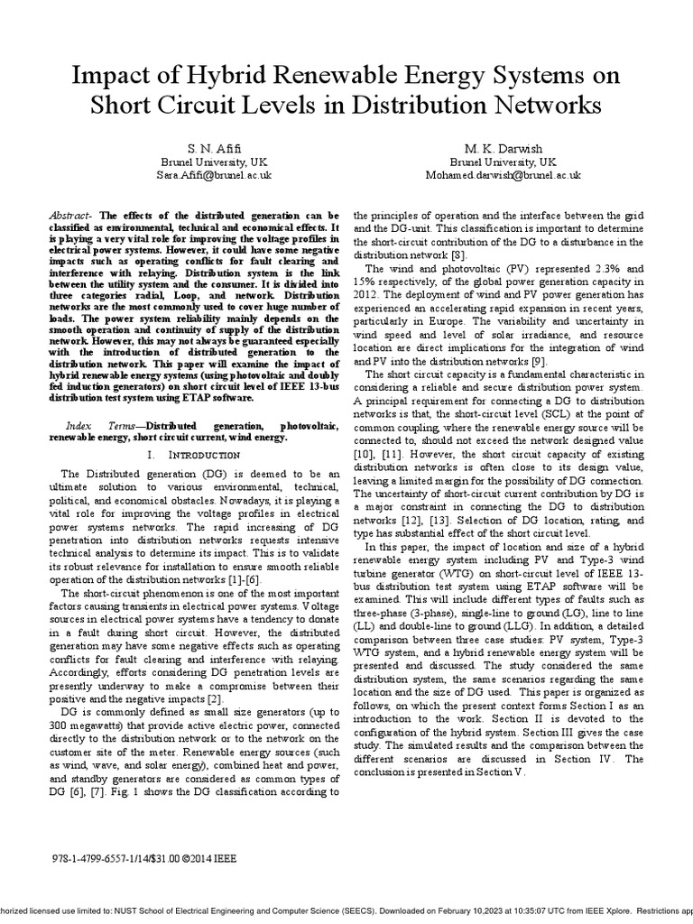 Impact of Hybrid Renewable Energy Systems On Short Circuit Levels in ...