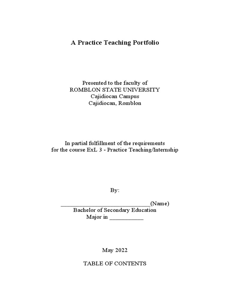 A Practice Teaching Portfolio Cover Page | PDF