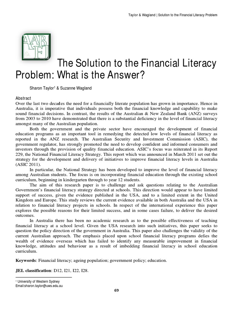 The Solution To The Financial Literacy Problem - What Is The Answe PDF ...