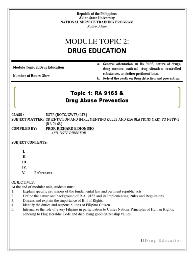 NSTP MODULE CHAPTER 2 Drug Education | PDF | Psychoactive Drugs | Stimulant