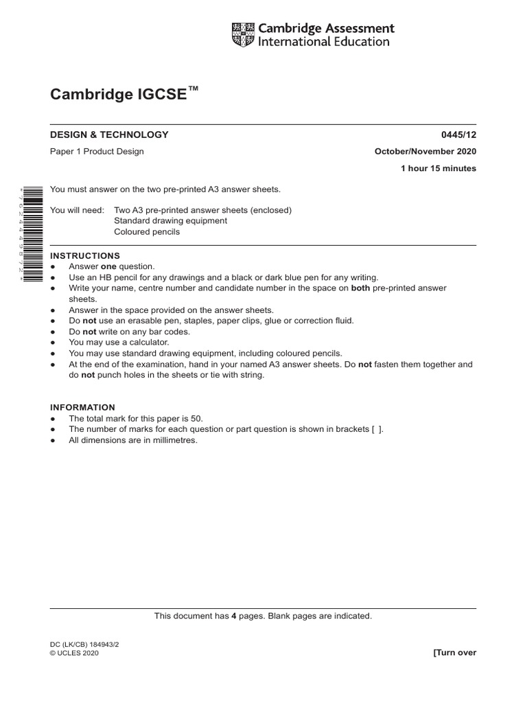 Design and Technology-Paper-1 | PDF