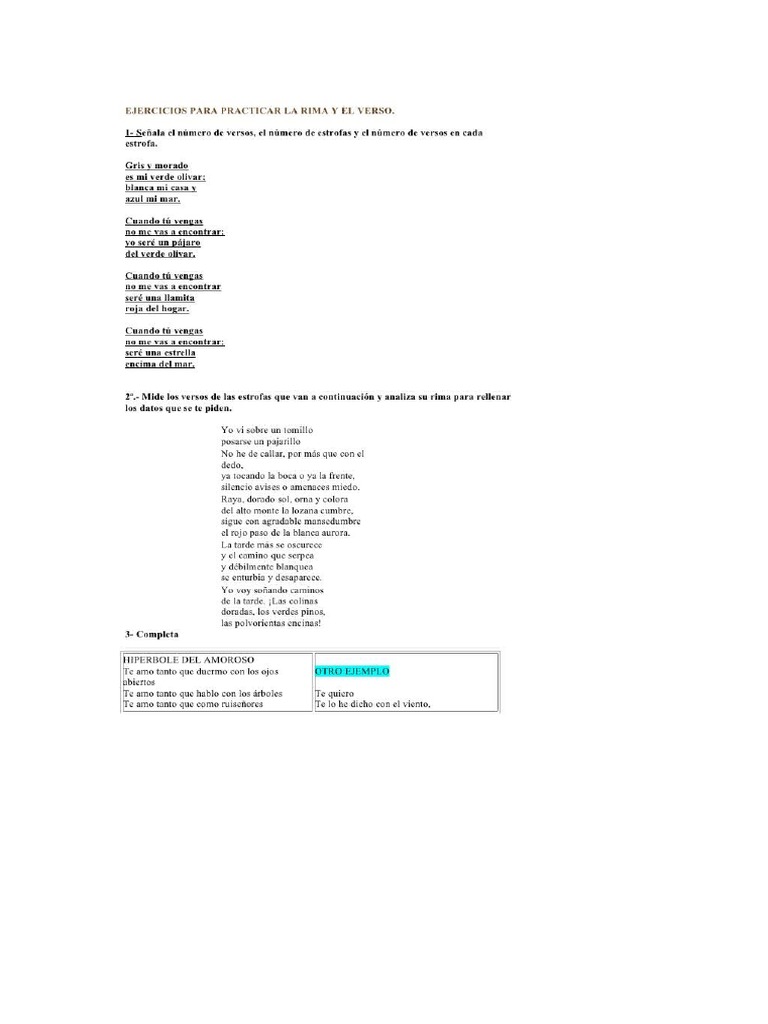 Ejercicios de Métrica y Rima Poética | PDF | Metro (poesía) | Rima