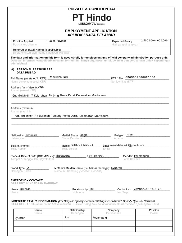 PT Hindo - Employment Application Form (New Version) - With BAHASA ...