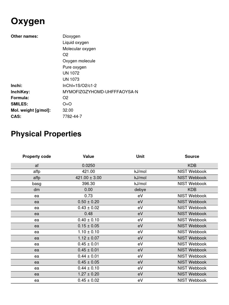 Chemeo 56-977-6 Oxygen | PDF | Solubility | Calorimetry