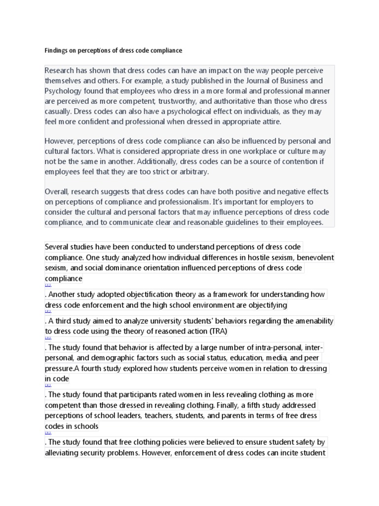 Findings On Perceptions of Dress Code Compliance | PDF | Perception | Psychology