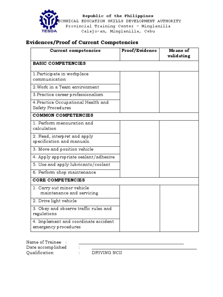 Evidence of Current Competencies Acquired Related To Job Occupation | PDF