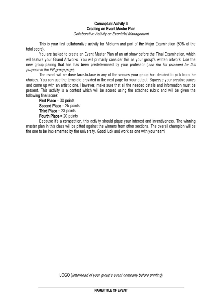 3 Conceptual Activity 3 Creating An Event Master Plan | PDF