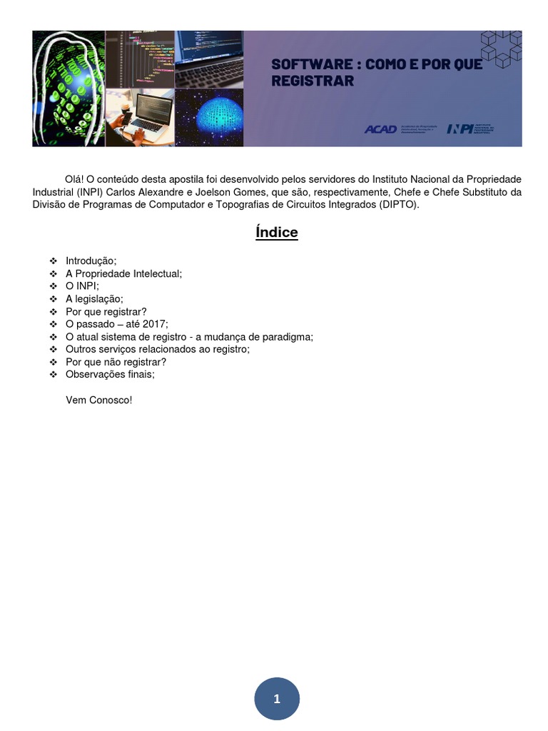 Apostila Do Curso Registro de Software PDF | PDF | Direitos Autorais | Programas