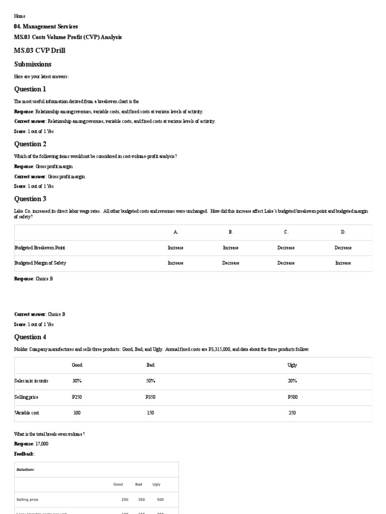 Submissions 04. Management Services MS.03 CVP Drill | PDF | Business | Financial Economics