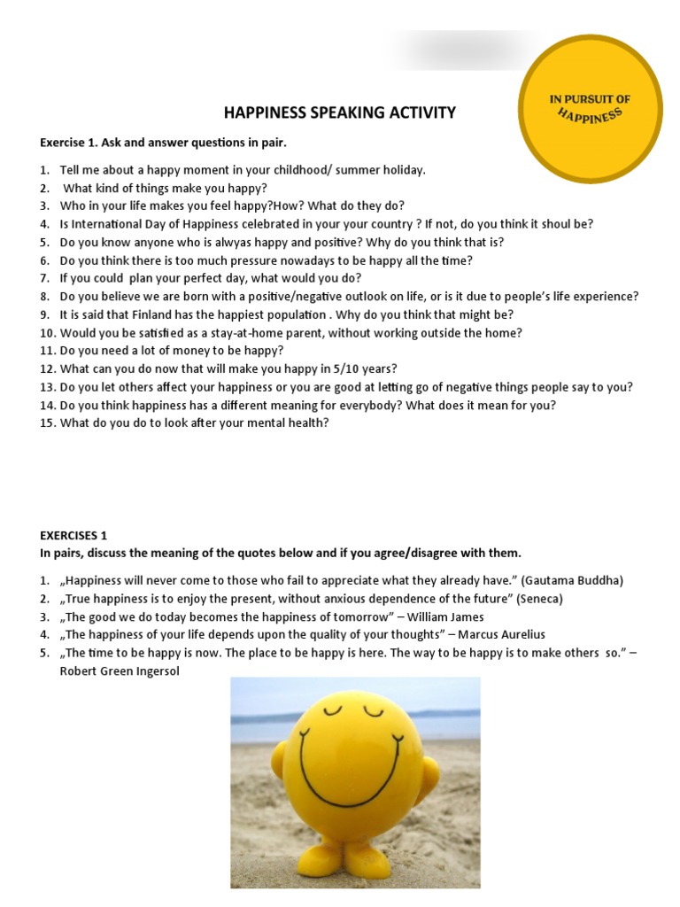 Happiness Speaking Activity | PDF