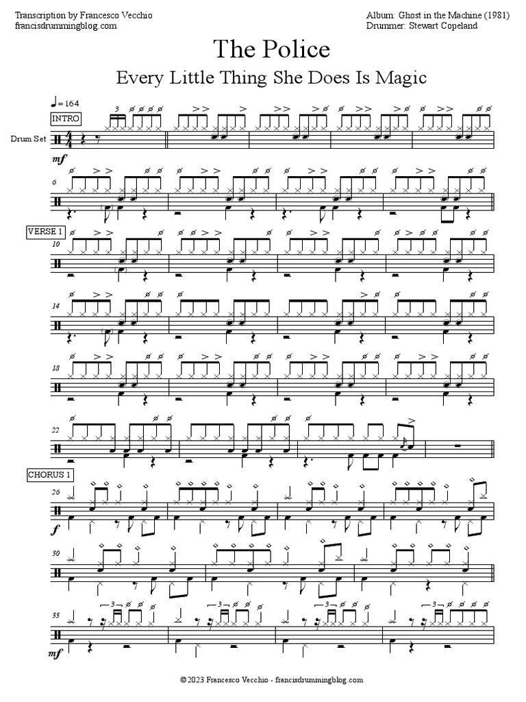 The Police - Every Little Thing She Does Is Magic (Drum Sheet Music ...