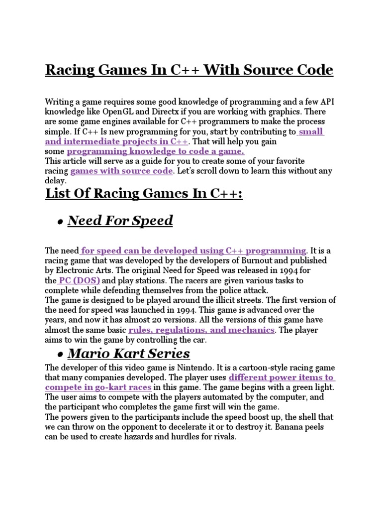 Racing Games in C++ With Source Code | PDF | Computing | Software Development