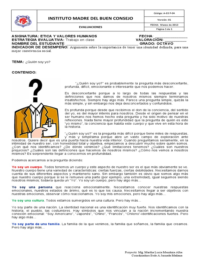 Guia 4 ¿Quien Soy Yo1 | PDF | Las emociones