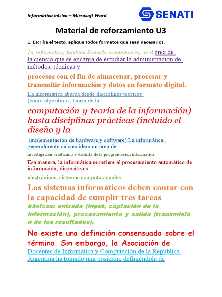 Material de Reforzamiento U3 Informatica Basica | PDF | Informática ...