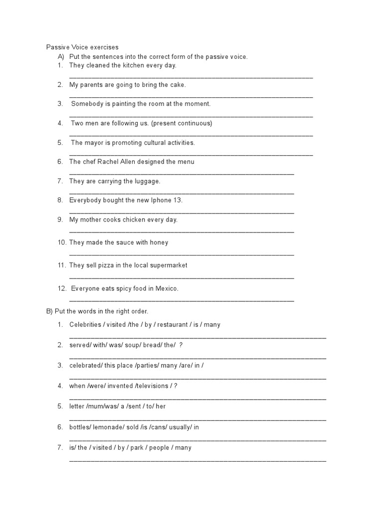 Passive Voice Exercises | PDF | Cooking | Cuisine