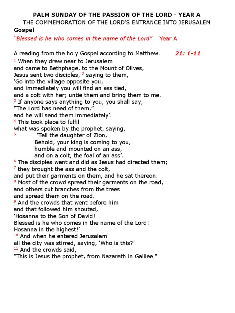 Palm Sunday of The Passion of The Lord PDF | PDF | Jesus | Pontius Pilate