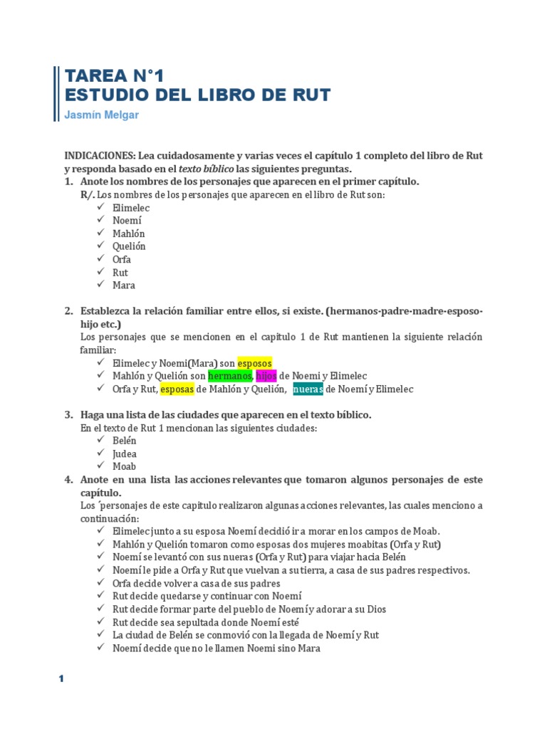 Capitulo 1 Libro de Rut | PDF | Libro de rut | Noemí (figura bíblica)