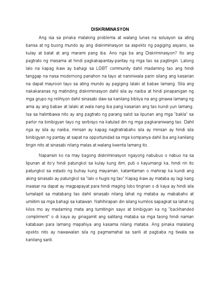 Diskriminasyon Sanaysay Fil Akad | PDF