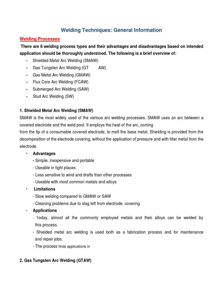 Welding Techniques - General Information | PDF | Construction | Welding