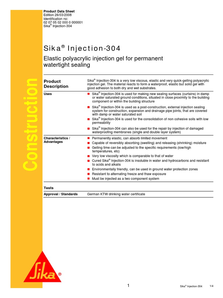 Sika Injection 304 PDS PDF | PDF | Information | Water