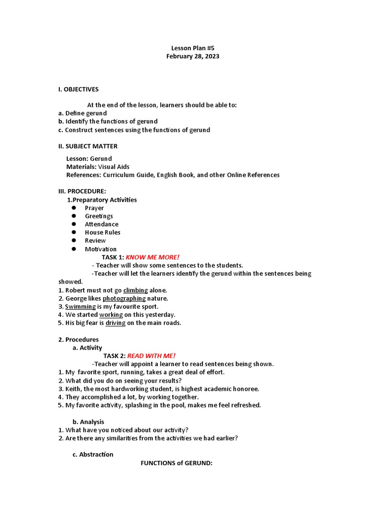 Lesson Plan #5 | PDF | Lesson Plan | Learning