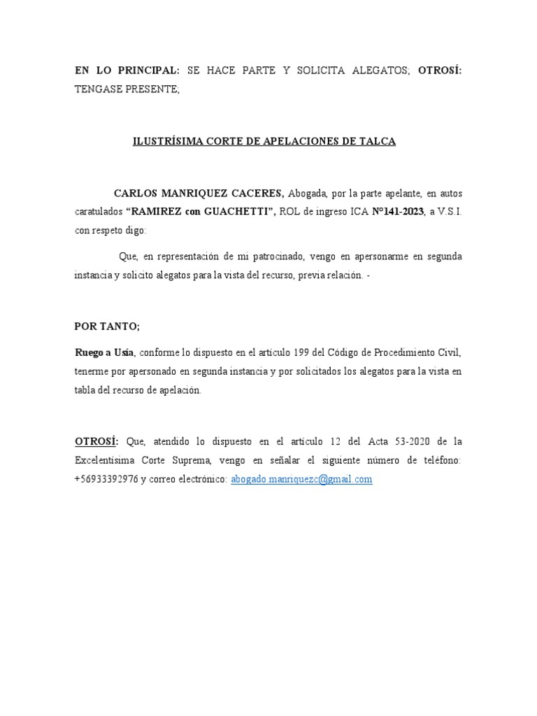 Solicita Alegatos - Guiachetti | PDF | Derecho